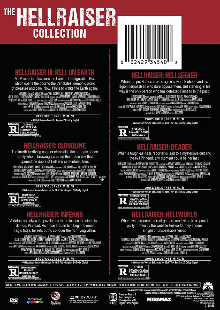 Hellraiser 6-Movie Collection (US Import DVD) – Videomatica Ltd (since 1983)